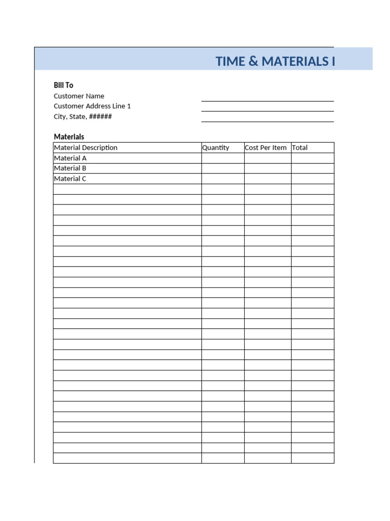 Excel Construction Project Management Templates Time and Materials ...