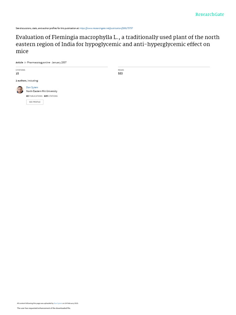 Flemingia macrophylla: Hypoglycemic Effects | PDF | Hypoglycemia | Diabetes