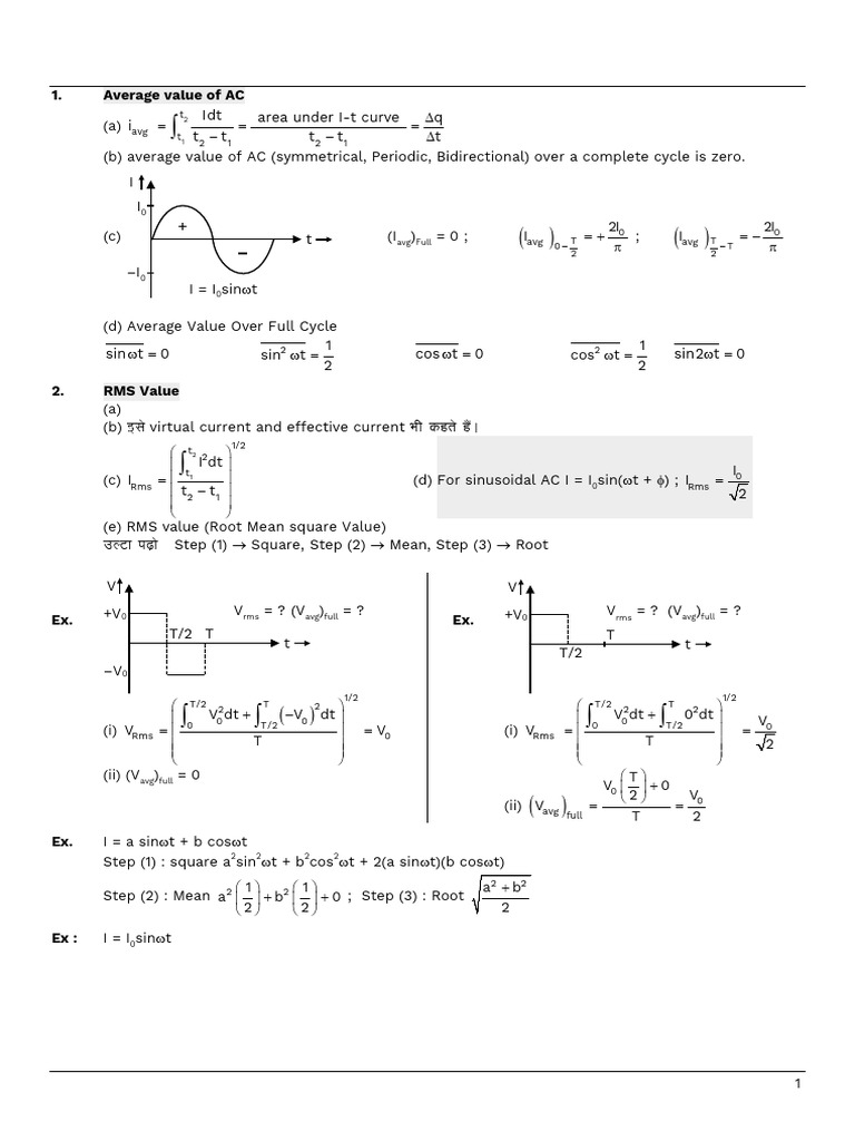 AC Circuit Analysis: Average & RMS Values | PDF | Electrical Impedance ...
