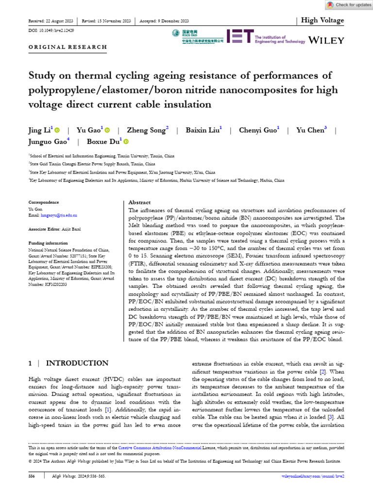 High Voltage - 2024 - Li - Study On Thermal Cycling Ageing Resistance of Performances of ...