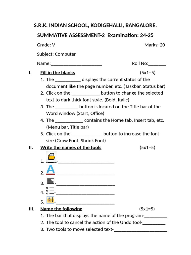 Grade V Computer Exam Paper | PDF
