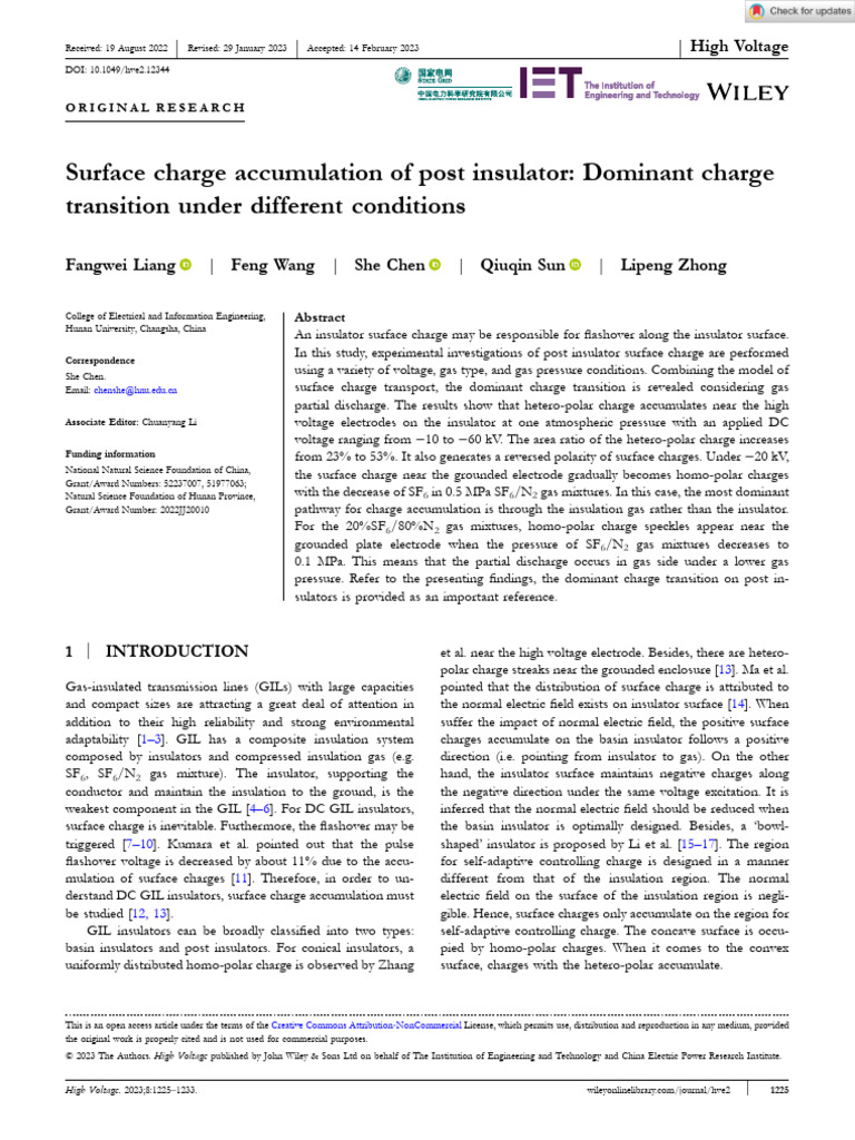 Post Insulator Charge Accumulation Study | PDF | Insulator (Electricity ...