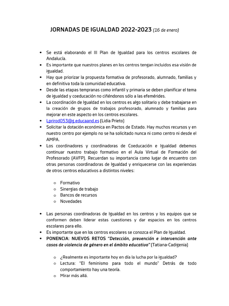 JORNADAS DE IGUALDAD 2022-2023 | PDF