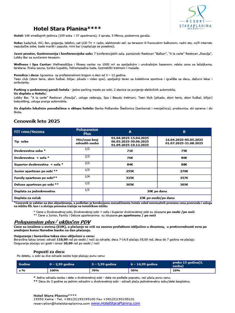 Cenovnik Letnje Sezone 2025 | PDF