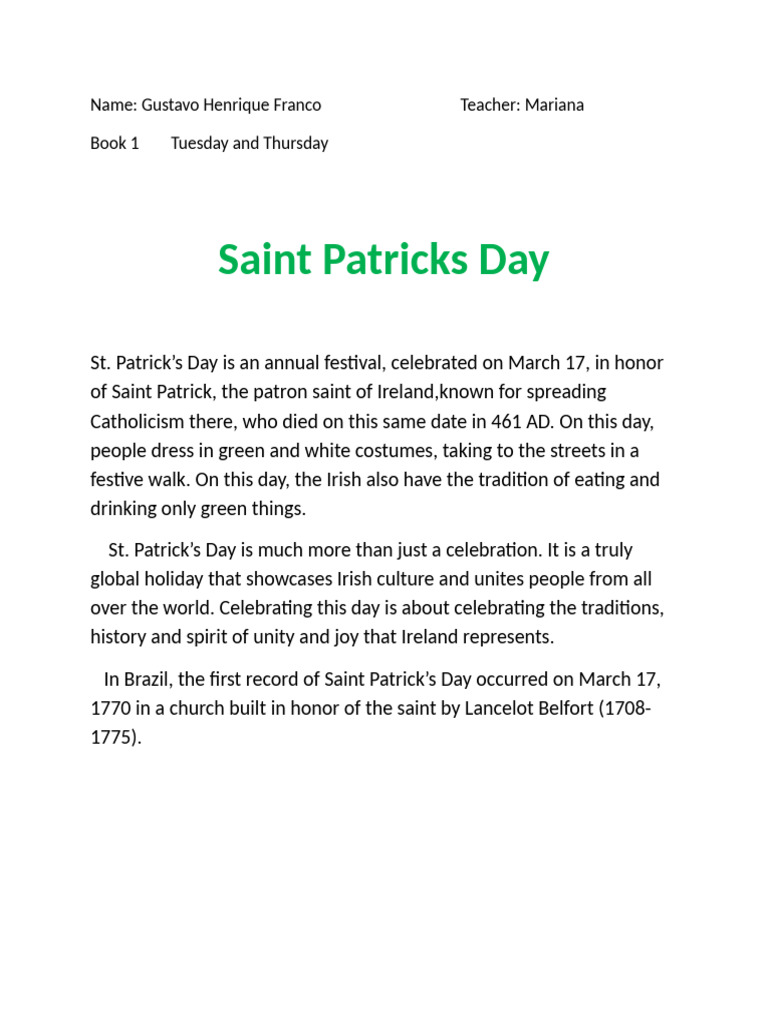 St. Patrick's Day: History & Traditions | PDF