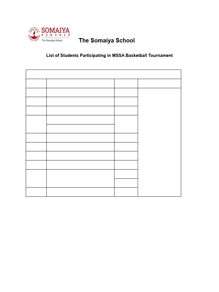 List of Students Participating in MSSA Basketball Tournament | PDF