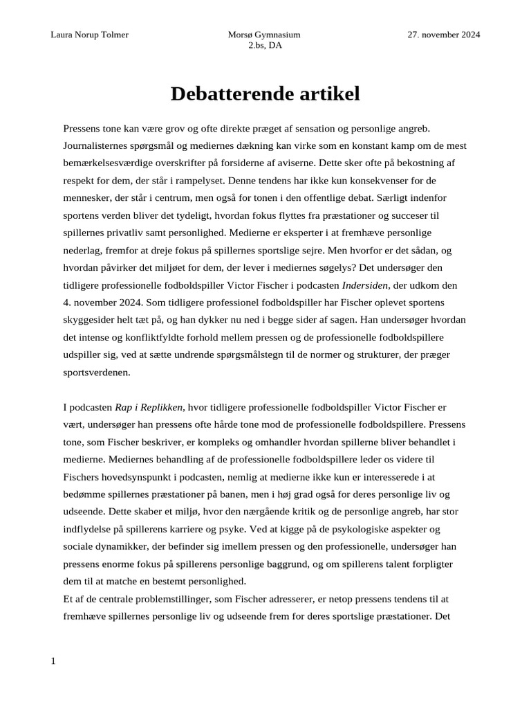 Debatterende Artikel - Aflevering | PDF