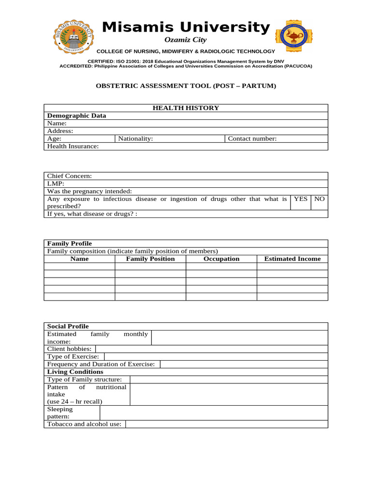 OBSTETRIC-ASSESSMENT-TOOL-POST-PARTUM | PDF | Pregnancy | Childbirth