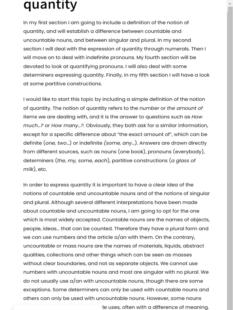 Topic 13 - Expression of Quantity | PDF | Grammatical Number | Plural