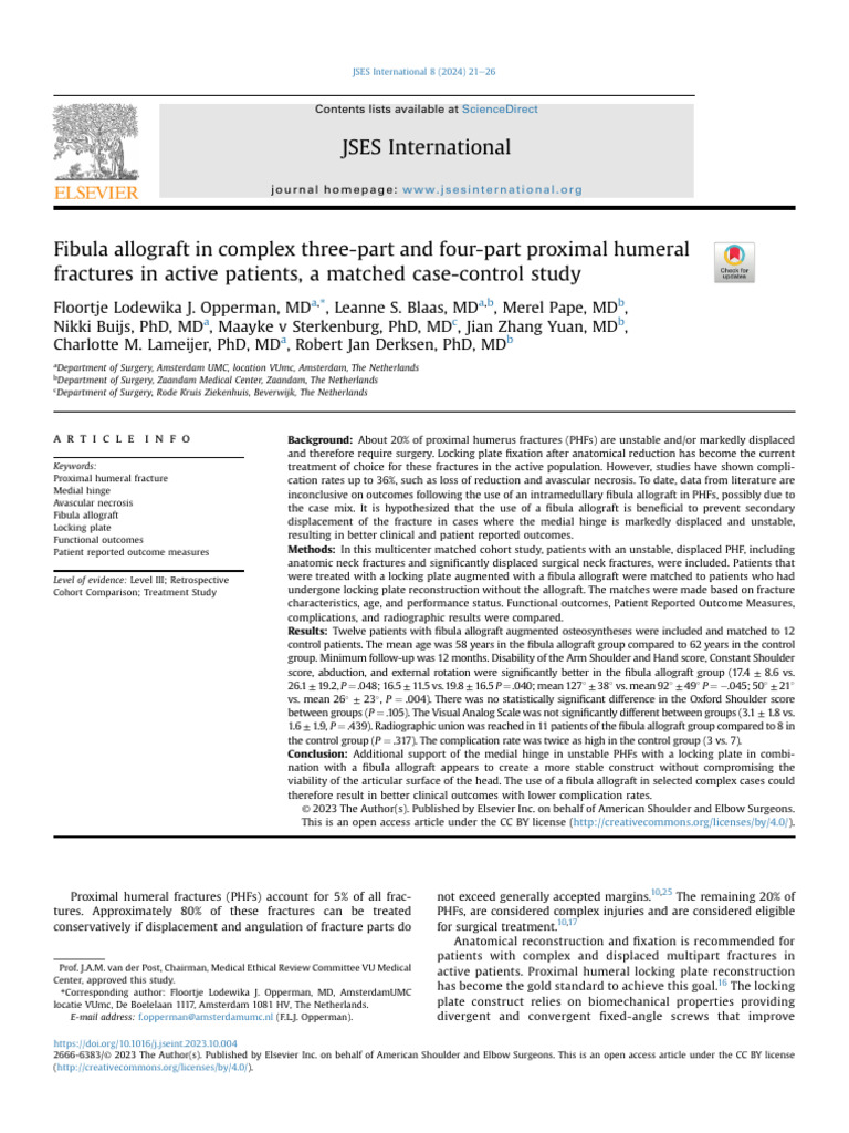 Fibula allograft in complex humerus fractures | PDF | Shoulder | Surgery