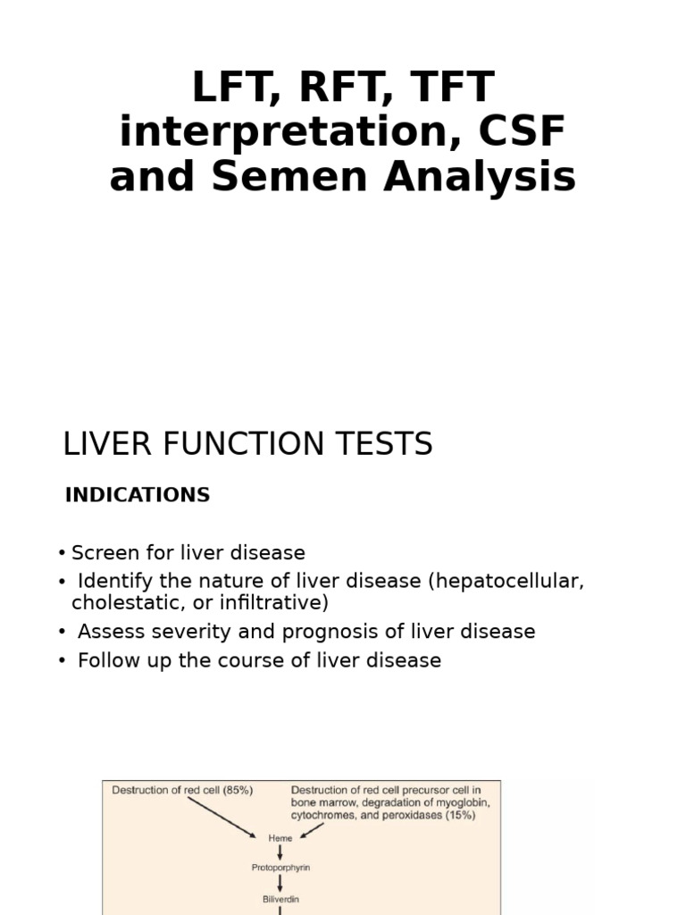 LFT, RFT, TFT Interpretation, CSF and Semen Analysis | PDF | Medical ...