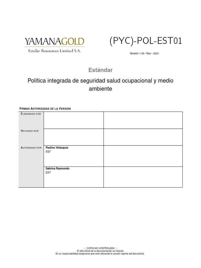 (Pyc) Pol Est01 | PDF | Seguridad y salud ocupacional | Valores