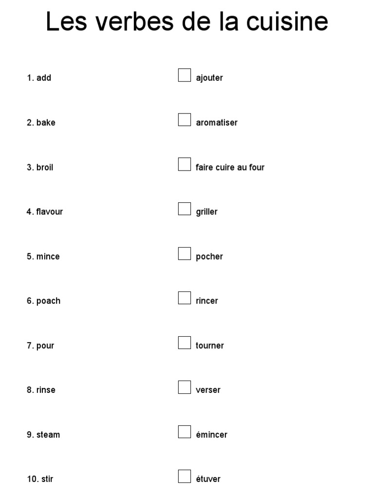 Les Verbes de La Cuisine Fr-Angl | PDF
