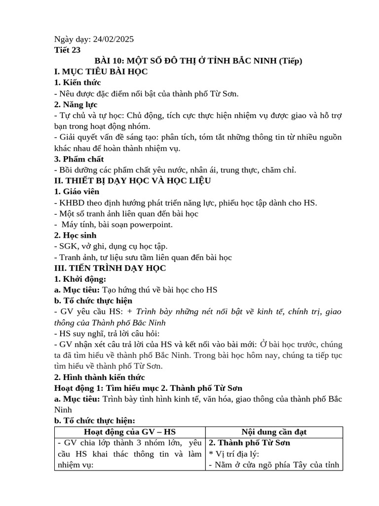 KHBD GDĐP 7 Tuần 23 Tiết 23 | PDF