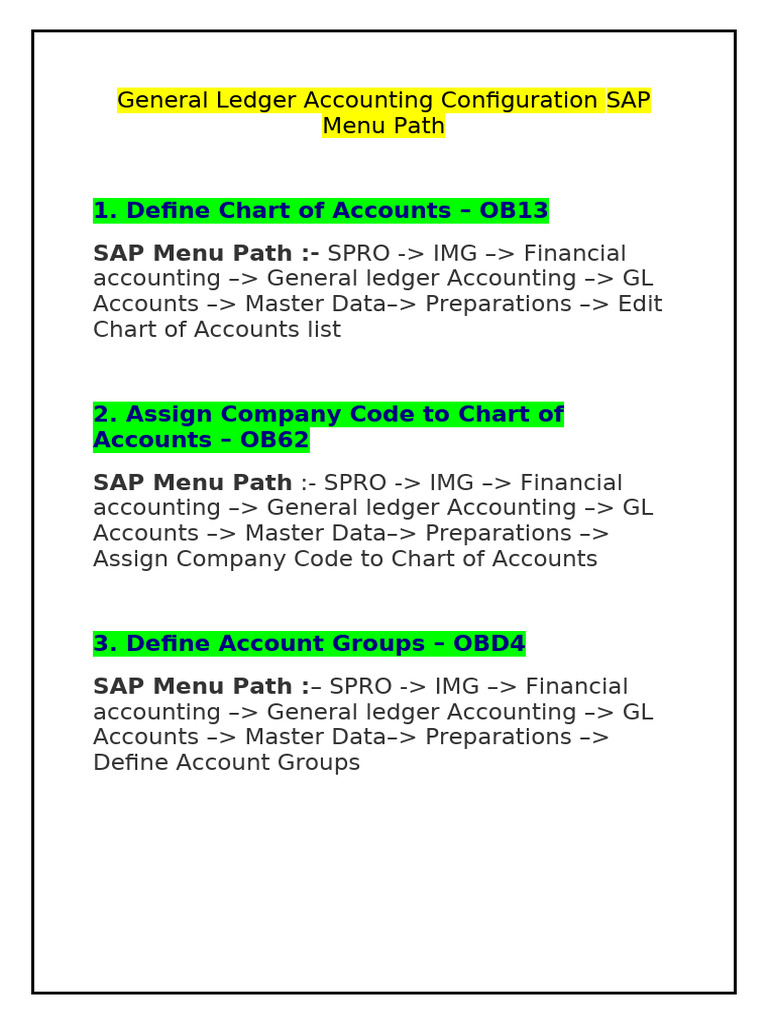 SAP General Ledger Setup Guide | PDF