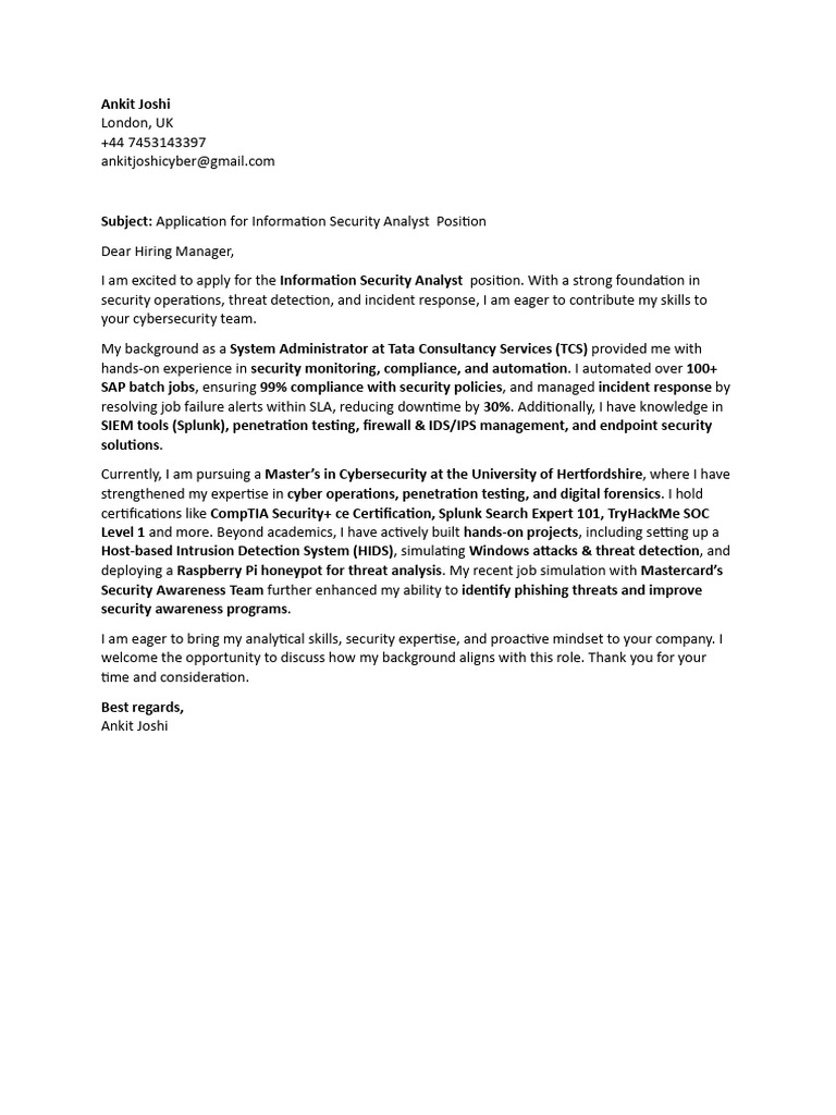 Cover_letter_ankit_Joshi_Information_analyst | PDF