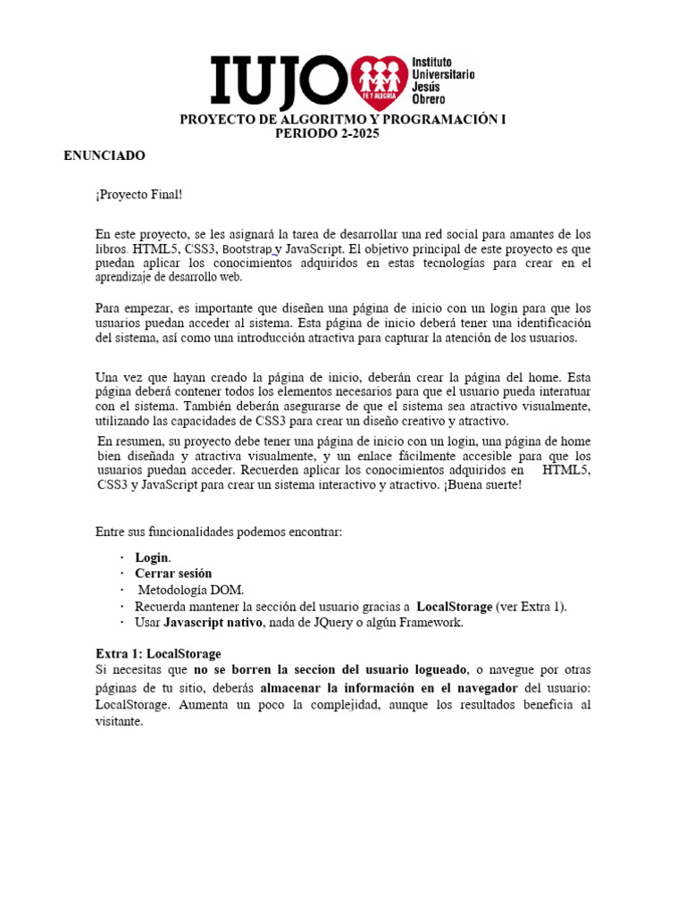 ROYECTO DE ALGORITMO Y PROGRAMACION I 2025 | PDF | Script Java | Bootstrap (marco frontal)