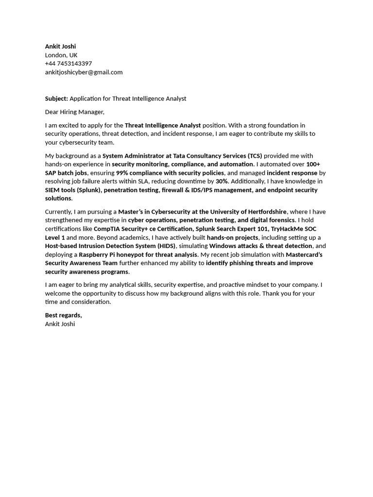 Ankit Joshi - Cover - Letter | PDF