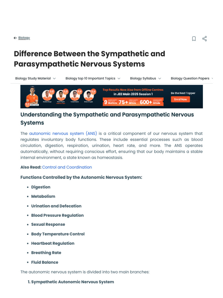 Difference Between The Sympathetic and Parasympathetic Nervous Systems | PDF | Autonomic Nervous ...