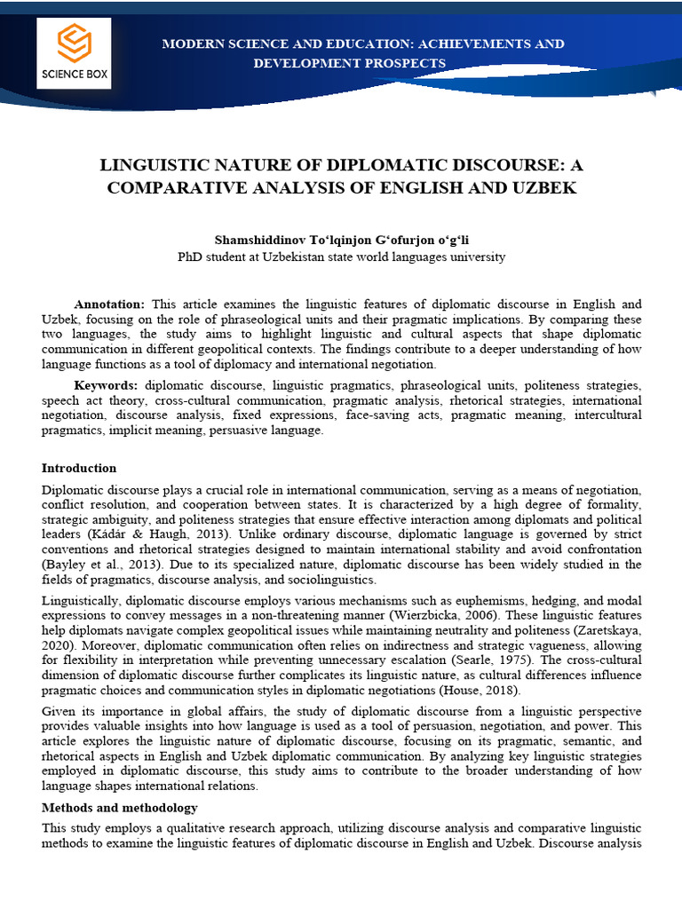 Linguistic Features of Diplomatic Discourse | PDF | Linguistics | Discourse