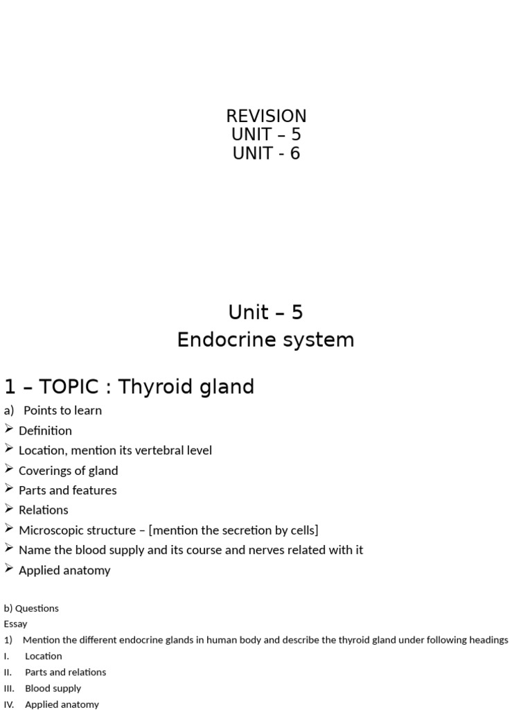 Anatomy revision - UNIT 5 and UNIT 6 | PDF | Endocrine System | Skin