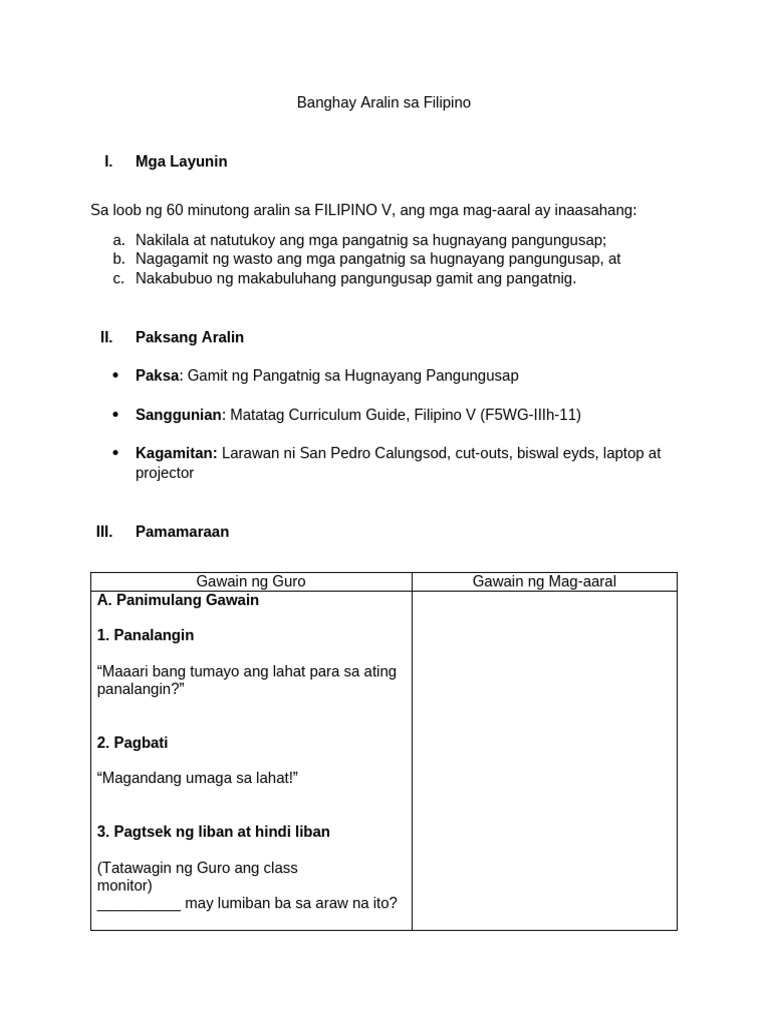 Banghay Aralin Sa Filipino - FINAL | PDF