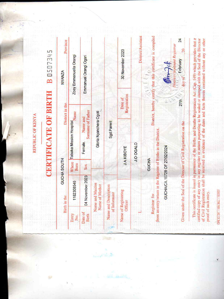 Birth cirtificate ZOEY | PDF