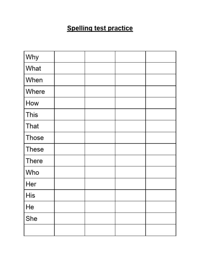 Spelling Test Practice Guide | PDF
