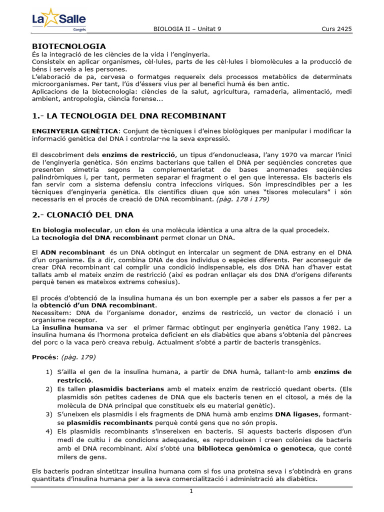 U9 - La Biotecnologia | PDF