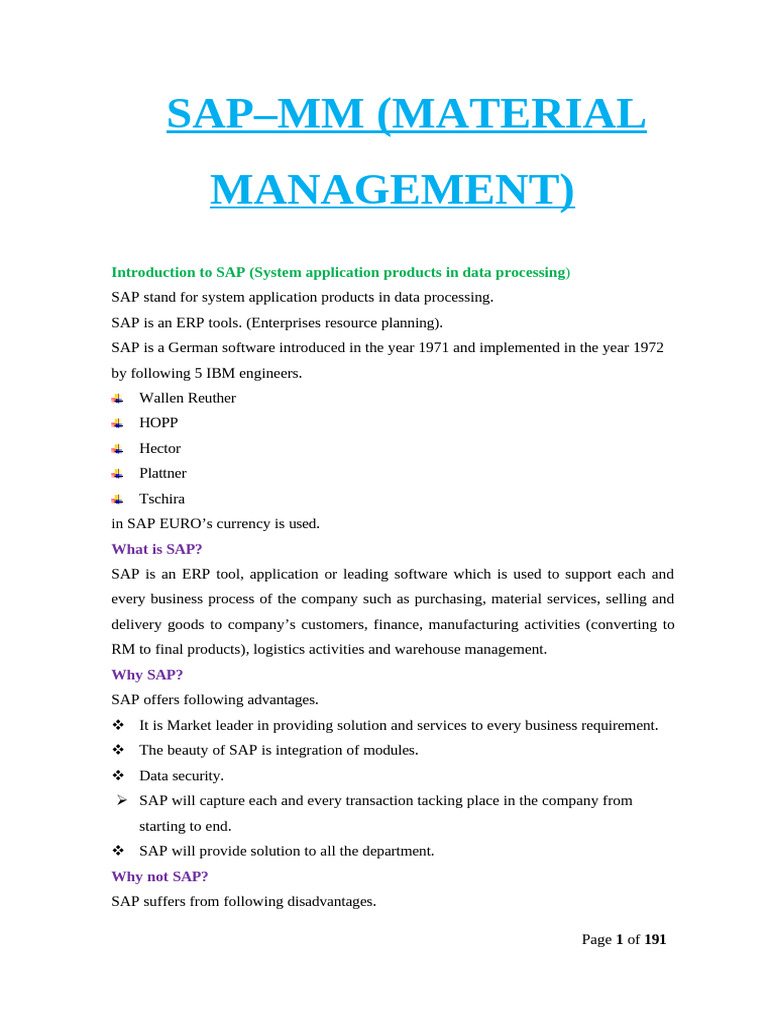 Sap Material Management Notes | PDF | Enterprise Resource Planning ...