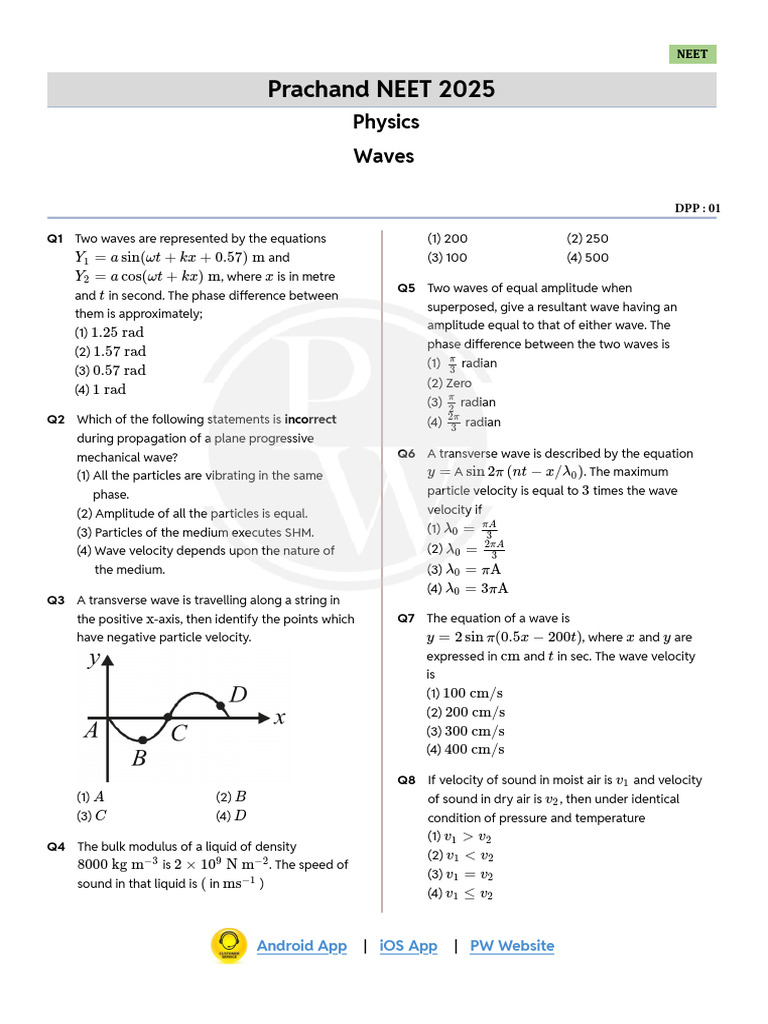 Waves - DPP 01 - Prachand NEET 2025 | PDF | Waves | Sound