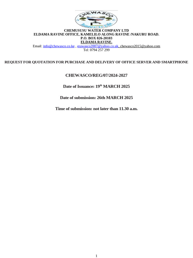 Quotation Document For Purchase and Delivery of Office Server and ...