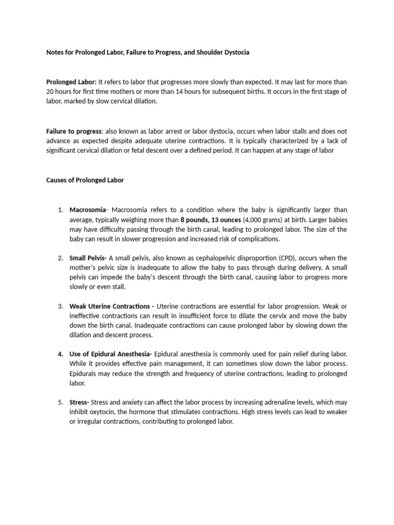 Prolonged Labor and Shoulder Dystocia Guide | PDF | Childbirth ...