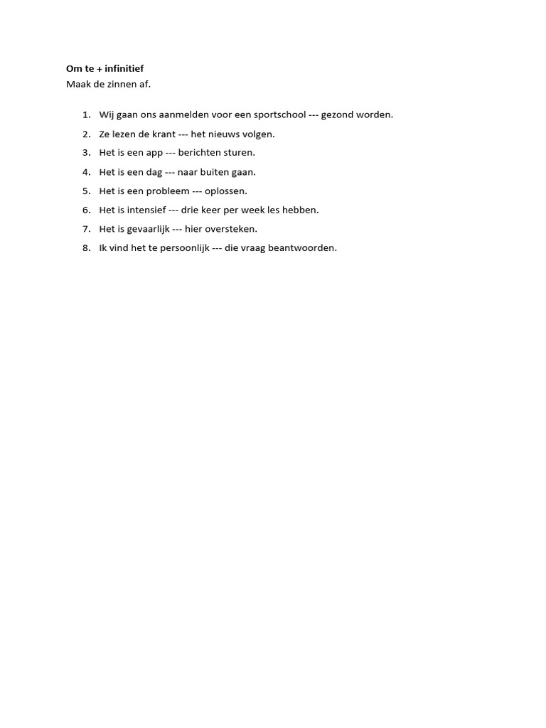 Om Te + Infinitief | PDF