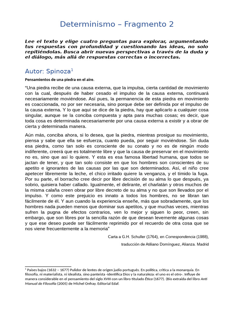 Determinismo - Texto D Spinoza | PDF | Baruch Spinoza