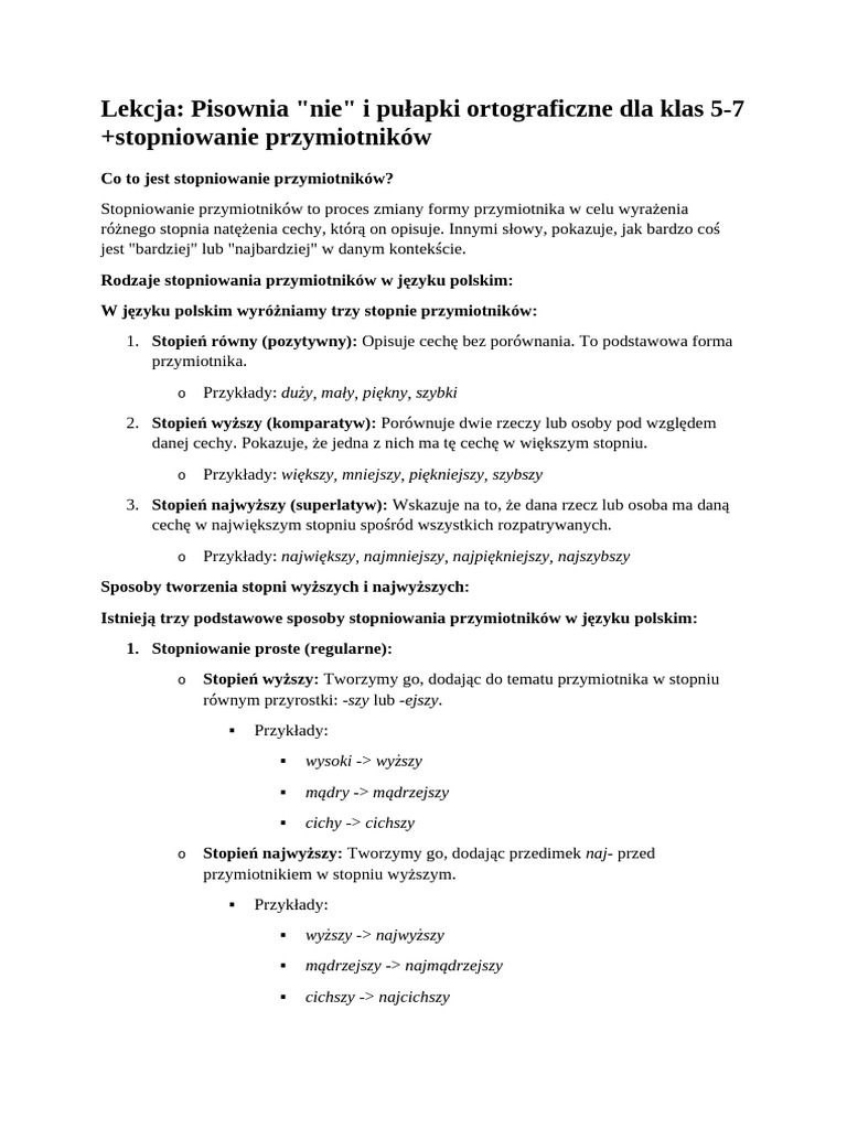 Pisownie Z Nie I Trudne Wyrazy | PDF