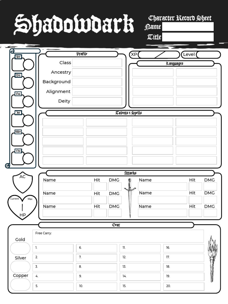 Custom Shadowdark Character Sheet | PDF