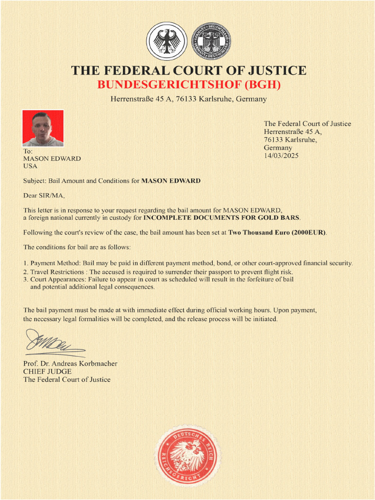 The Federal Court of Justice Bail Letter-2 | PDF