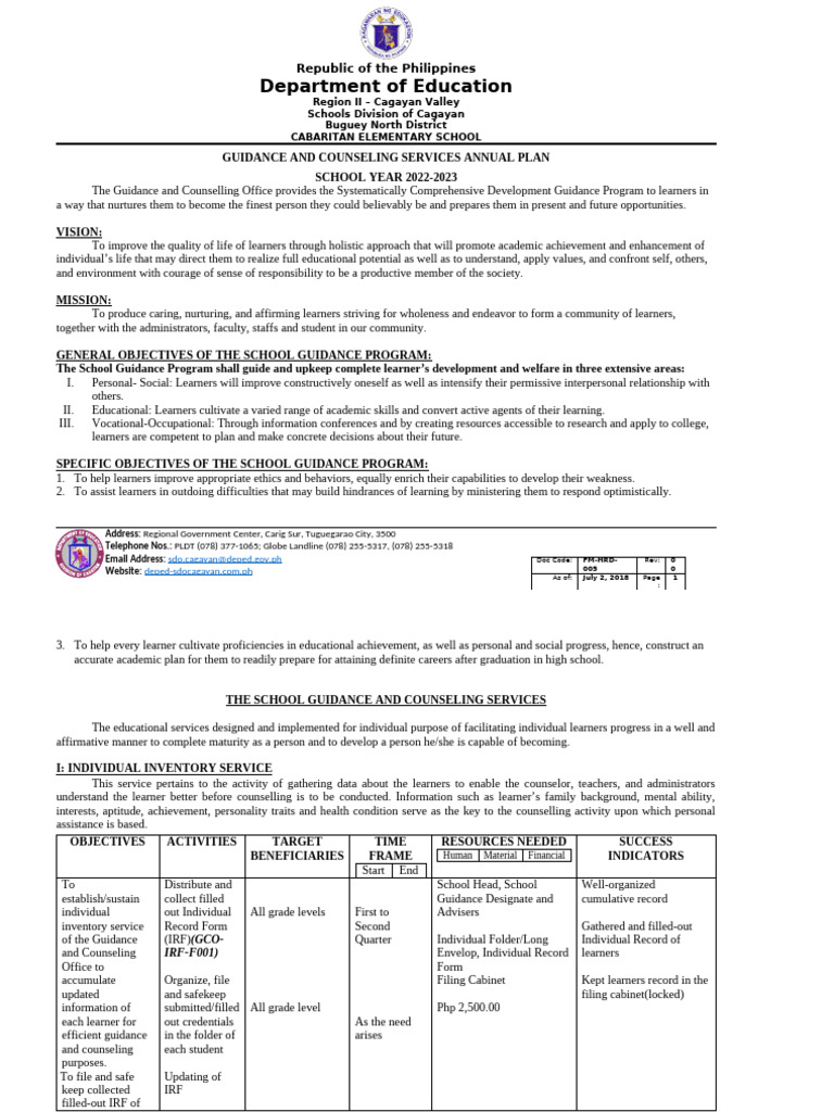 Ces-Elem-Cap-B-Guidance-And-Counseling-Program-Presentation 1 | PDF | Psychology