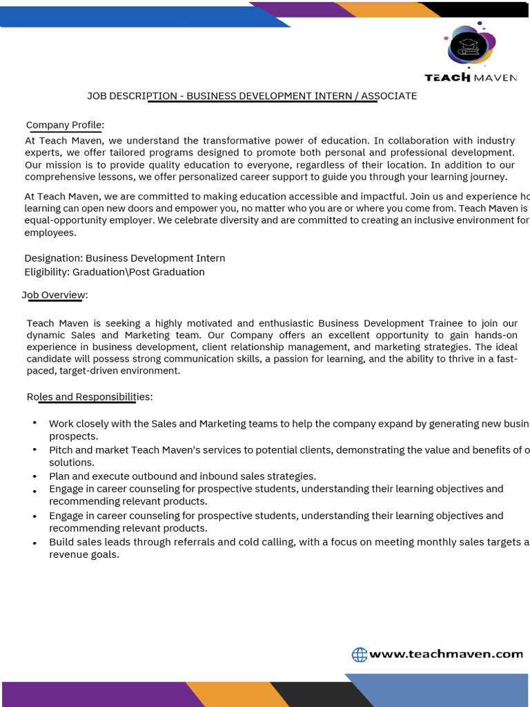Business Development Intern.- Teachmaven.pdf | PDF | Internship | Job Hunting
