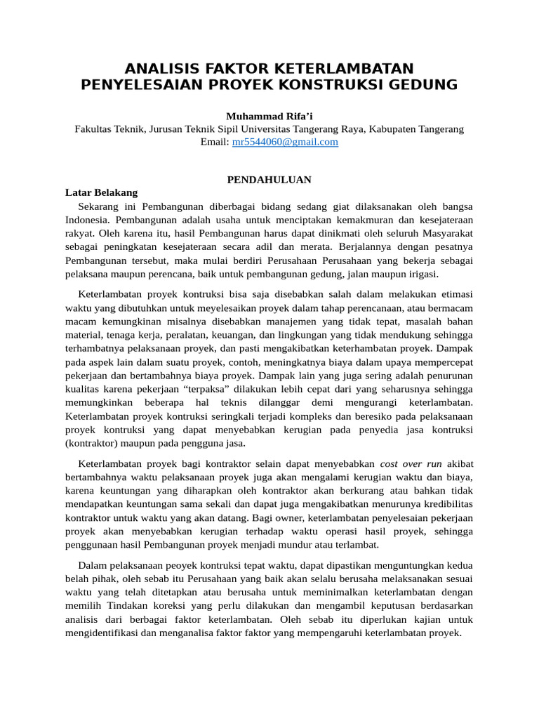 Jurnal Analisis Faktor Keterlambatan Penyelesaian Proyek Kontruksi | PDF