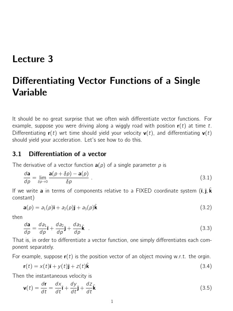 Ox - Lec 03 - Differentiating Vector Functions | PDF | Rotation | Derivative