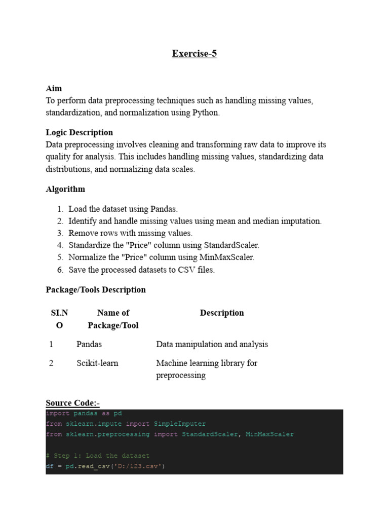 22IZ023 Nikhil - Exercise 5 - Data Preprocessing | PDF | Statistics | Data