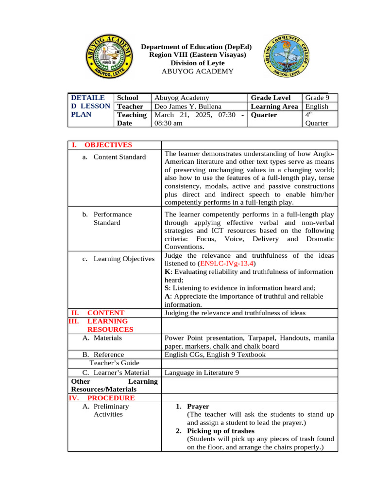 Final Demo teaching lesson plan | PDF | Information | Color