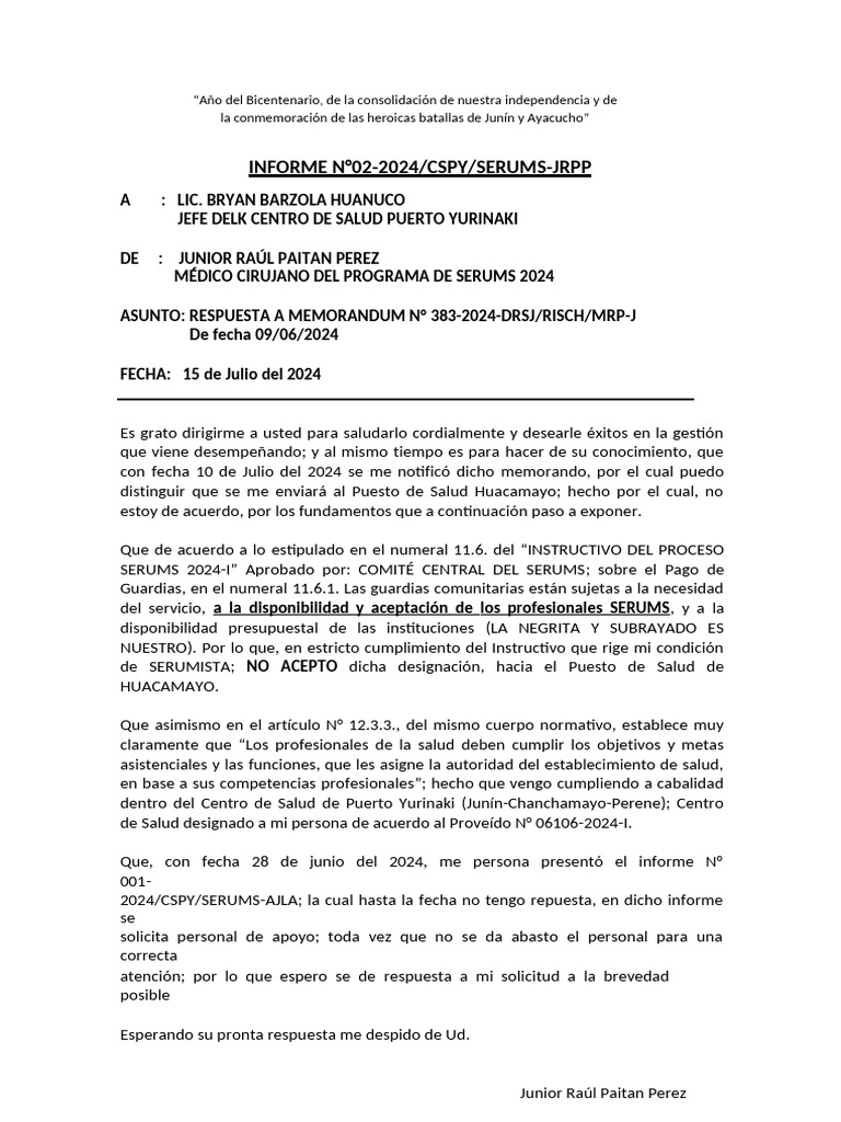 Informe 002 DIRESA | PDF