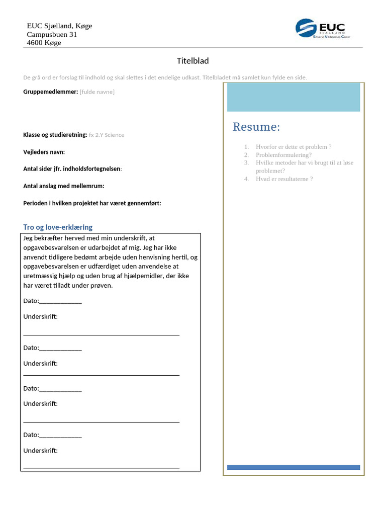 Titelblad Teknologi - EUC Køge - Plads Til 4 Underskrifter | PDF