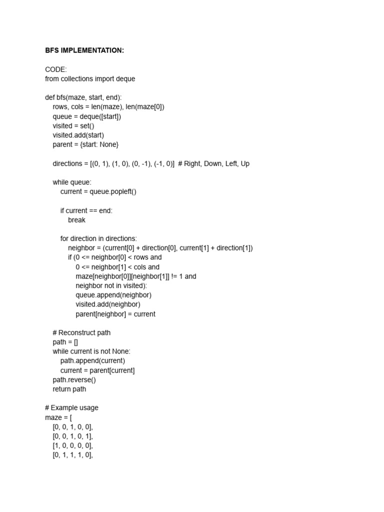 22IZ023 Nikhil - Exercise 1 - BFS and DFS For Maze Game | PDF