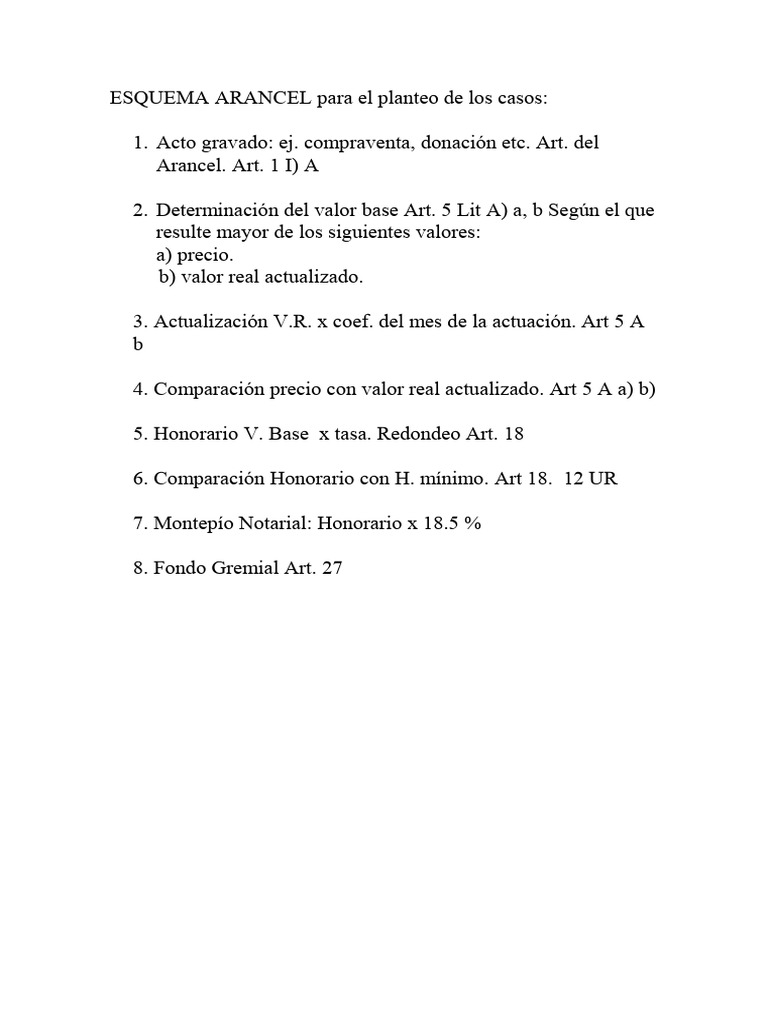 Esquema de Planteo de Los Casos de Arancel | PDF
