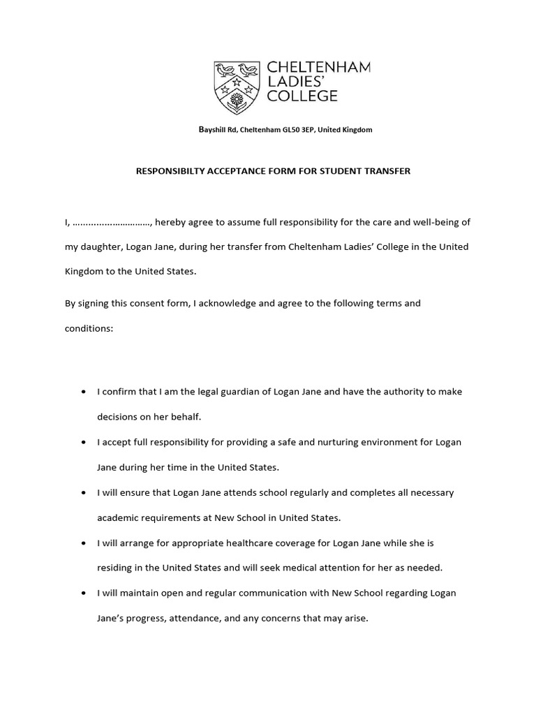 Student Transfer Responsibility Form | PDF | Justice | Crime & Violence