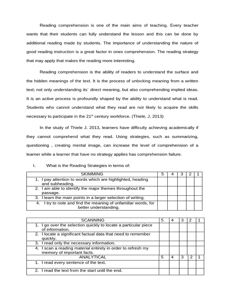 Reading Comprehension is One of the Main Aims of Teaching | PDF ...